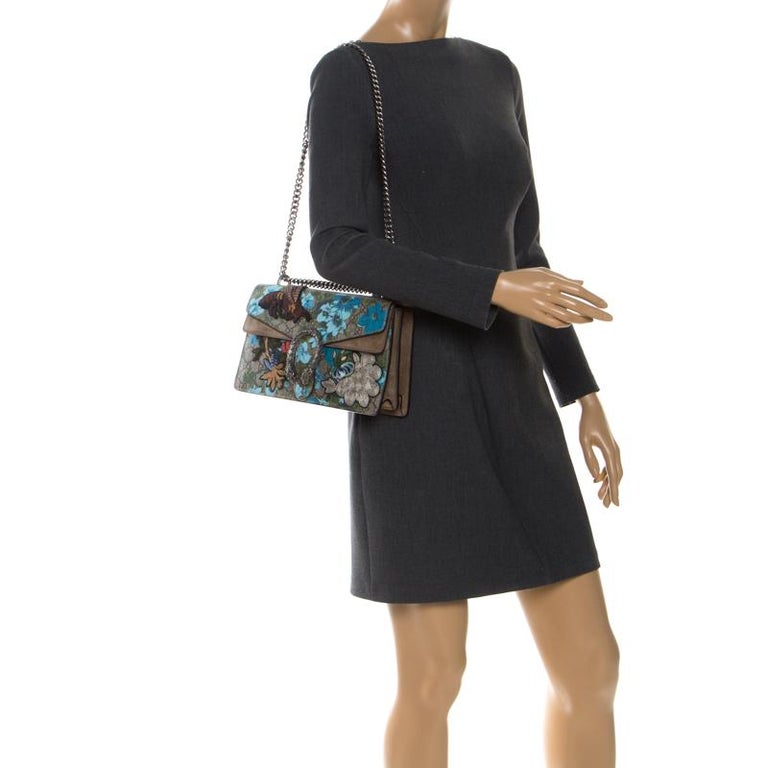 Gucci Beige GG Supreme Canvas Embroidered Small Dionysus Shoulder Bag ...