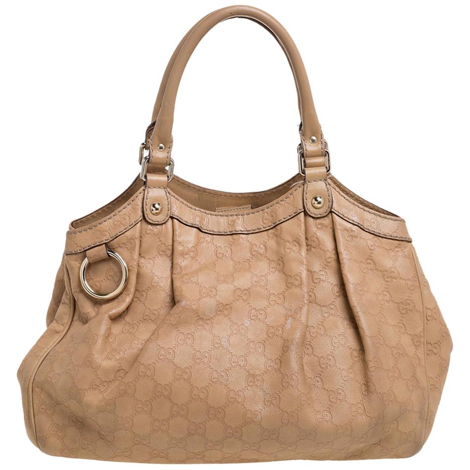 Gucci Beige GG Canvas and Leather Small Scarlett Interlocking G Tote at ...
