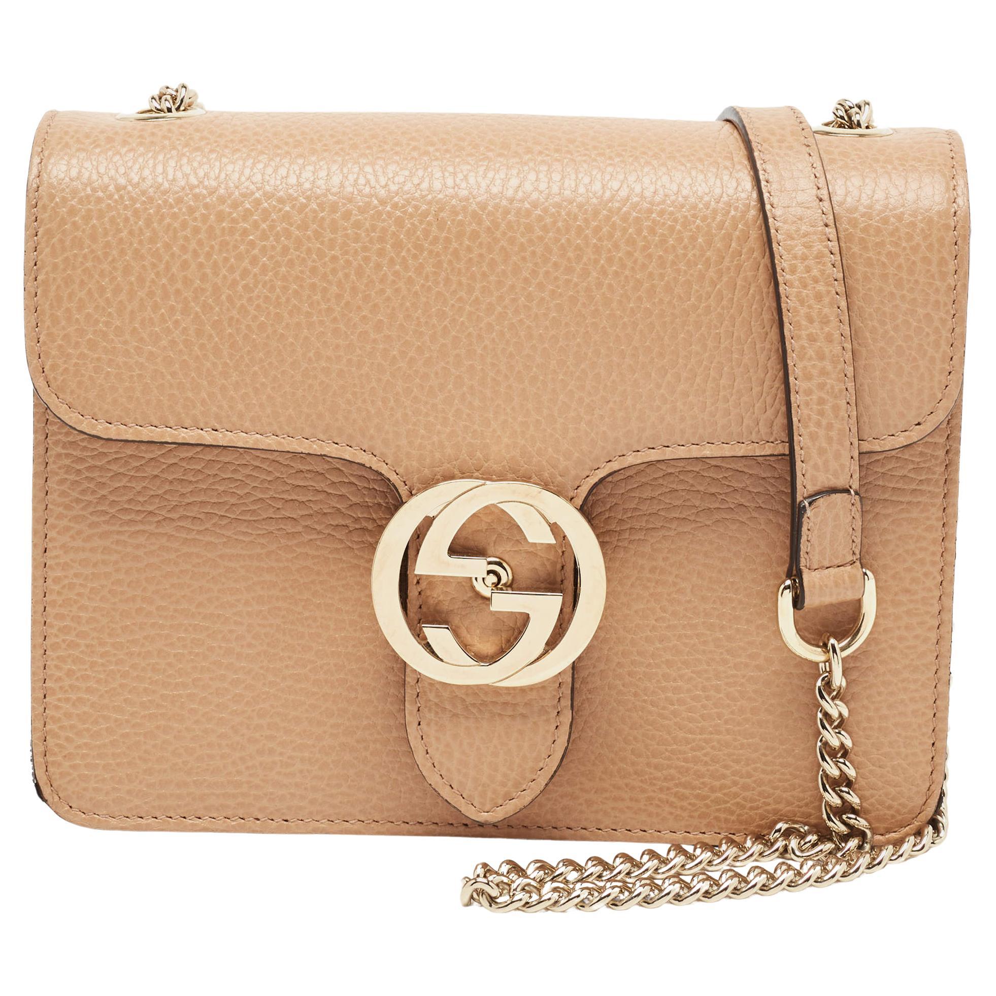 Gucci Beige Leather Small Dollar Interlocking G Crossbody Bag For Sale ...