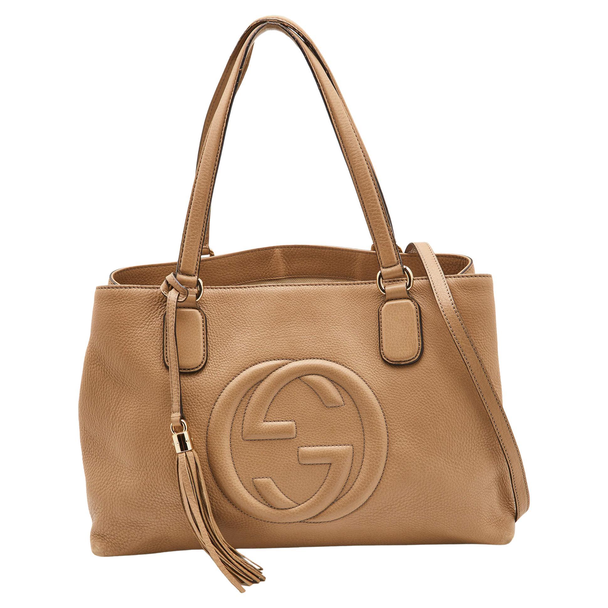 Gucci Beige Leather Soho Working Tote For Sale at 1stDibs