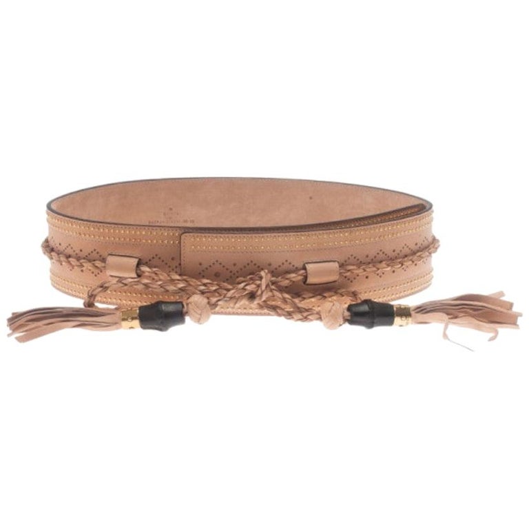 Gucci Beige Leather Tassel Waist Belt 80cm At 1stdibs