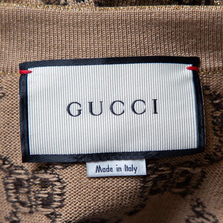 Gucci Beige Logo Monogram Wool Metallic Trim Detail Button Front ...