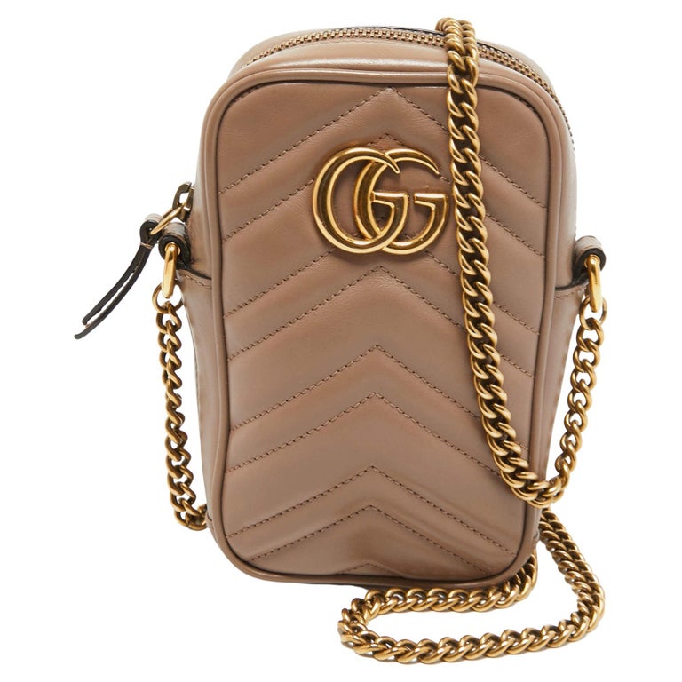 Gucci Beige Matelasse Leather GG Marmont Phone Crossbody Bag For Sale ...