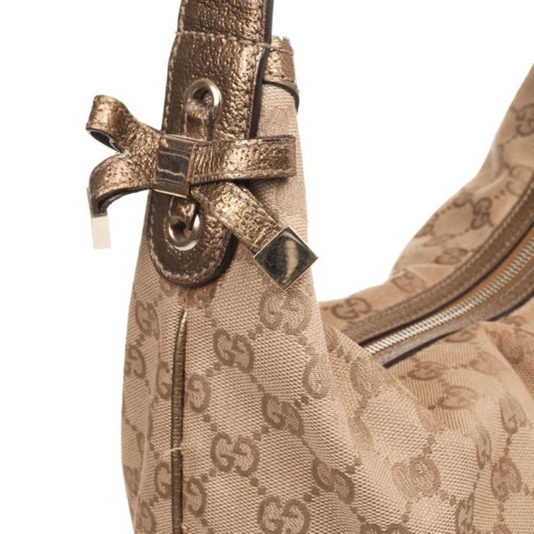 Gucci Beige Metallic Monogram Heart Bit Hobo at 1stDibs
