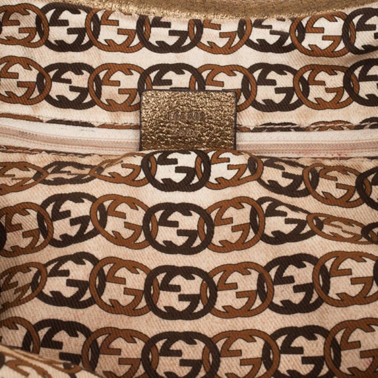 Gucci Beige Metallic Monogram Heart Bit Hobo at 1stDibs
