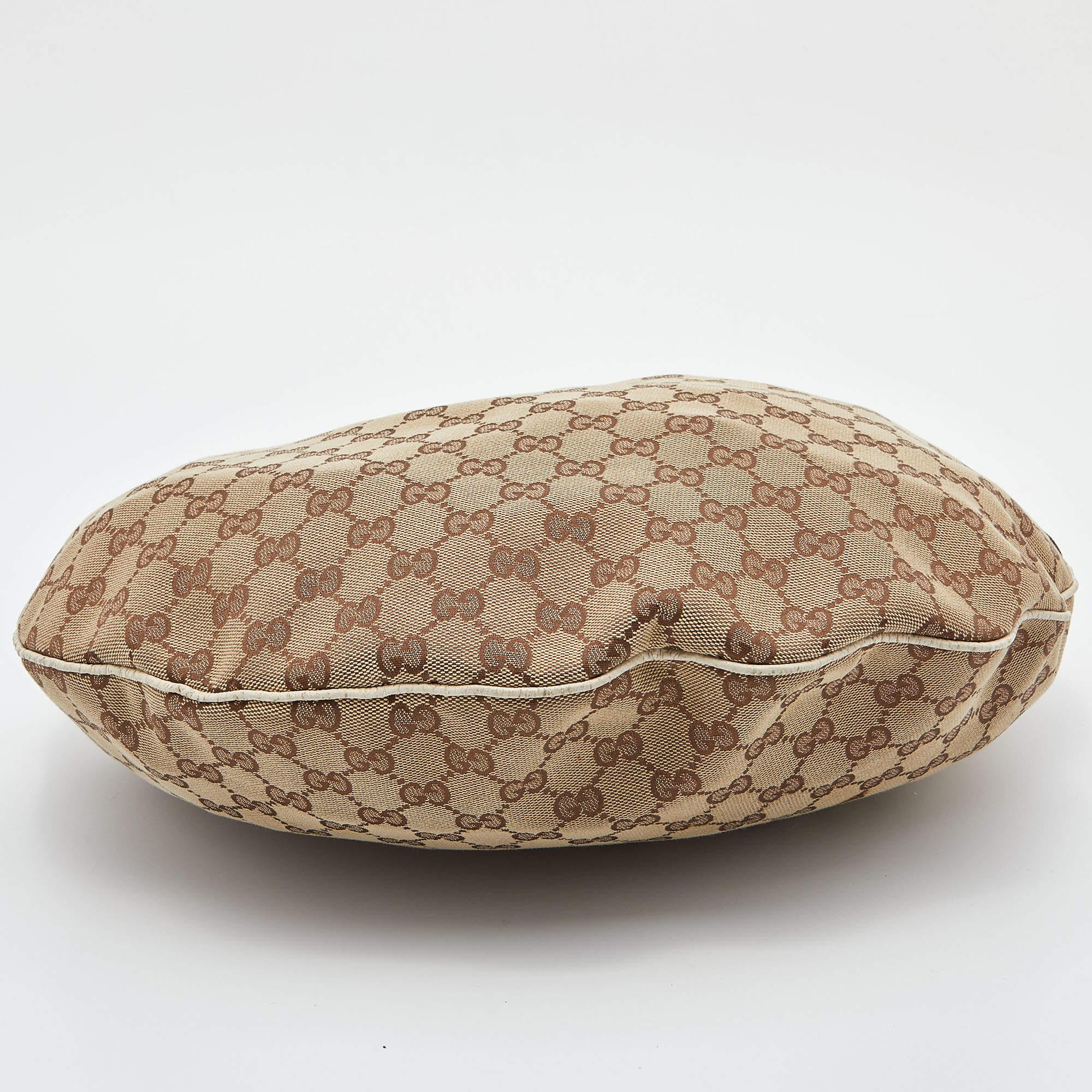 Gucci Beige/Off White GG Canvas and Leather Glam Hobo For Sale at 1stDibs