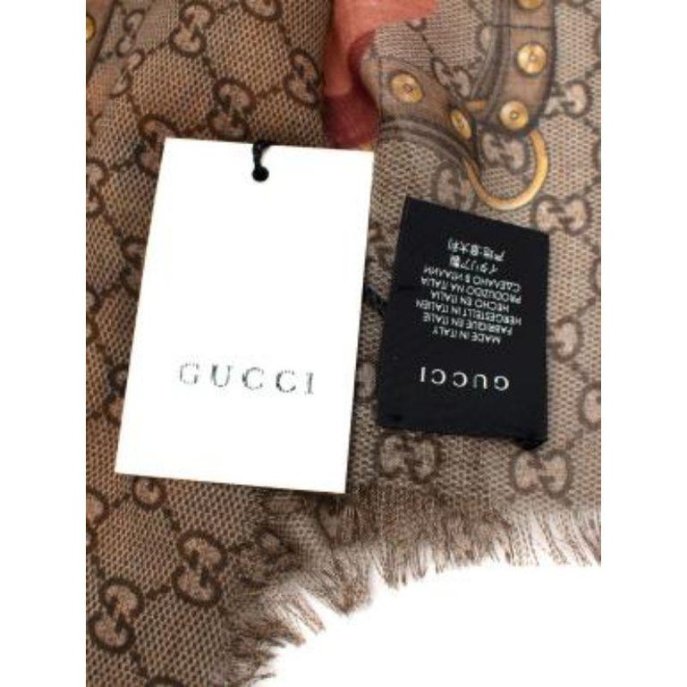 Gucci Beige and Orange Floral Oshibana Wool Scarf For Sale at 1stDibs