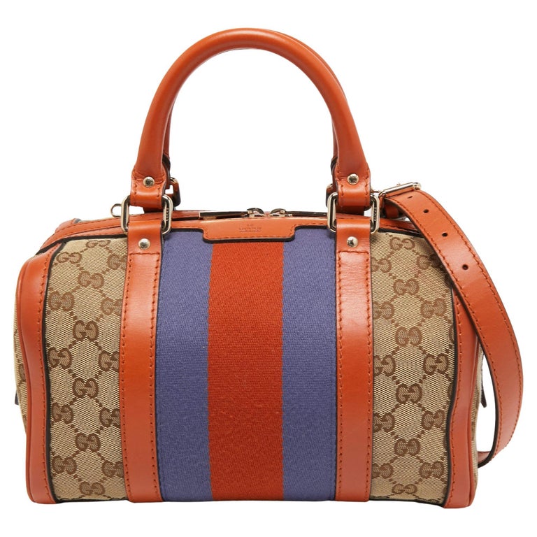 Gucci Beige/Orange GG Canvas and Leather Small Vintage Web Boston Bag ...