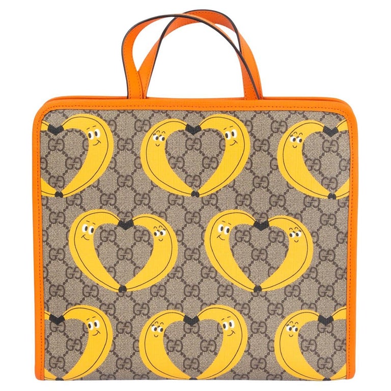 GUCCI beige and orange GG Supreme Canvas BANANA PRINT Tote Bag For Sale ...