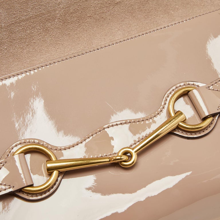 Gucci Beige Patent Leather Bright Bit Clutch For Sale at 1stDibs