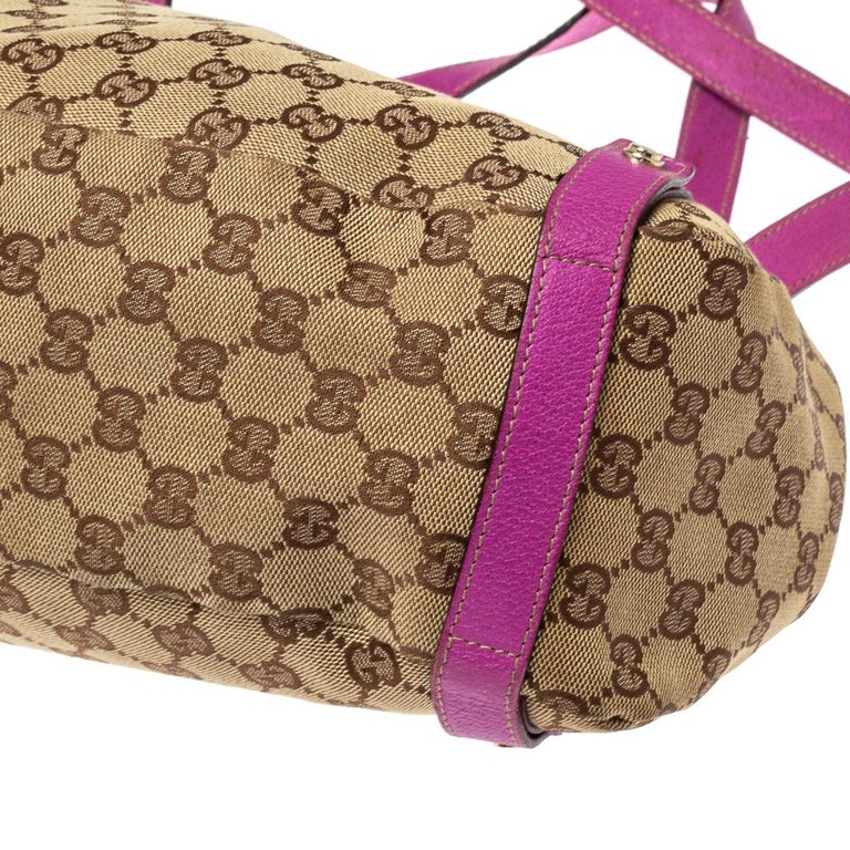 Gucci Beige/Pink GG Canvas and Leather Medium Abbey Shoulder Bag at 1stDibs