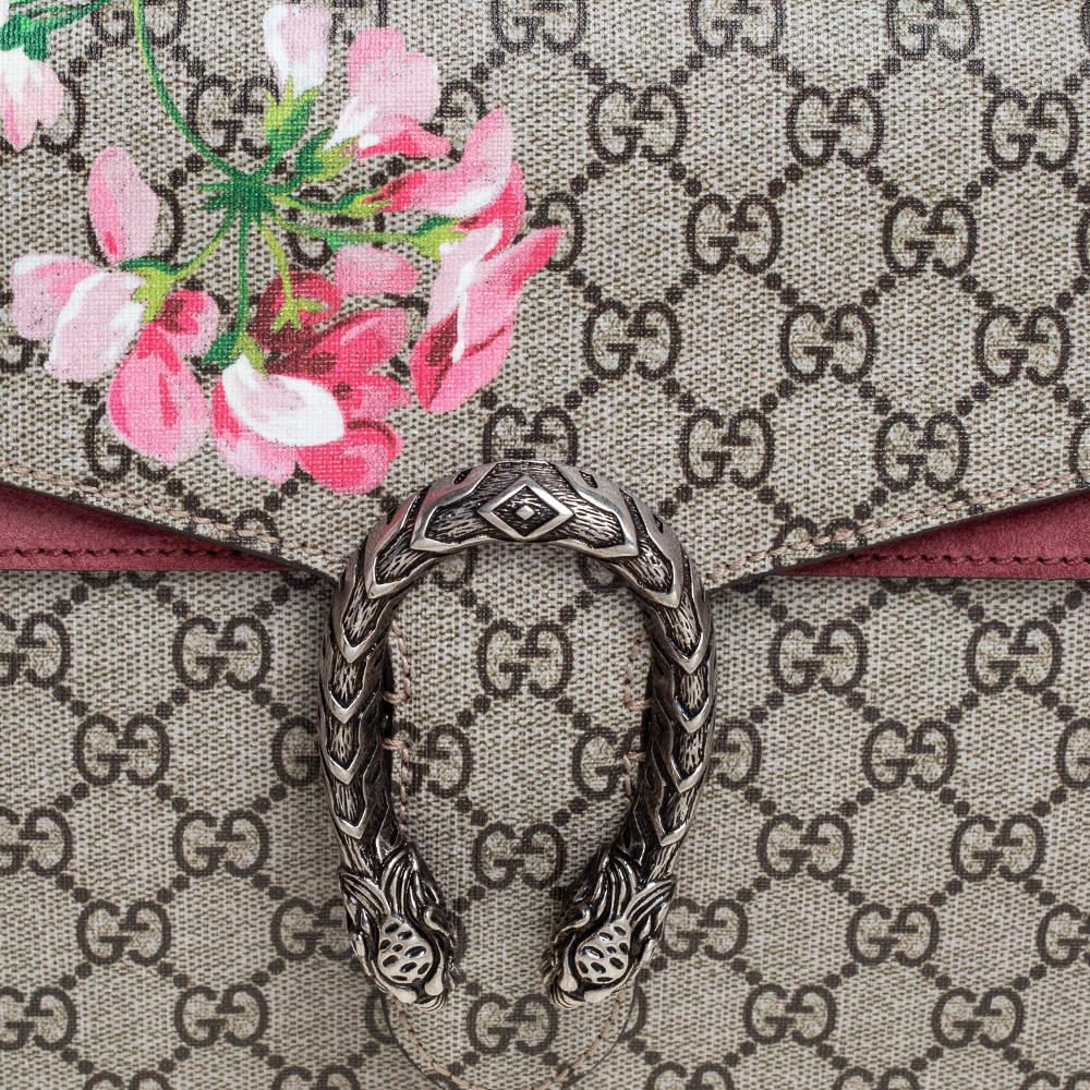 Gucci Beige/Pink GG Supreme Canvas and Suede Dionysus Blooms Print Belt ...