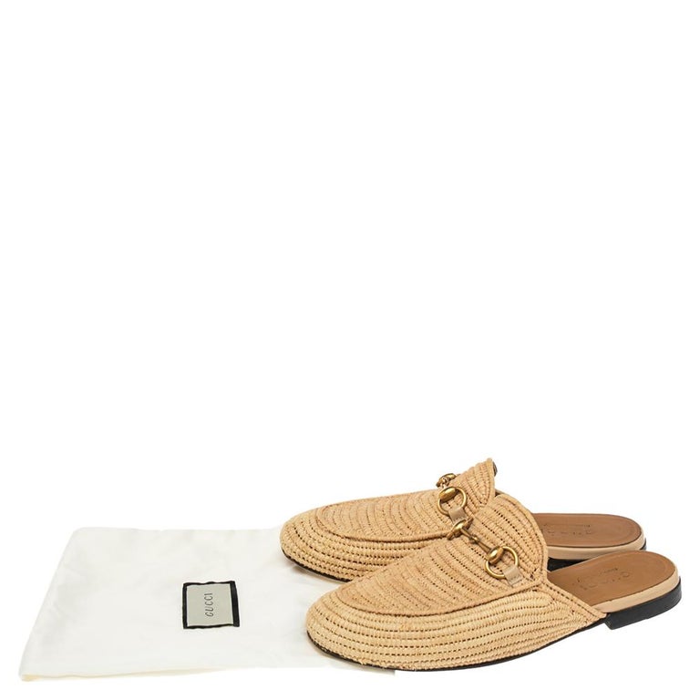 Gucci Beige Raffia Princetown Horsebit Mule Sandals Size 40 at 1stDibs