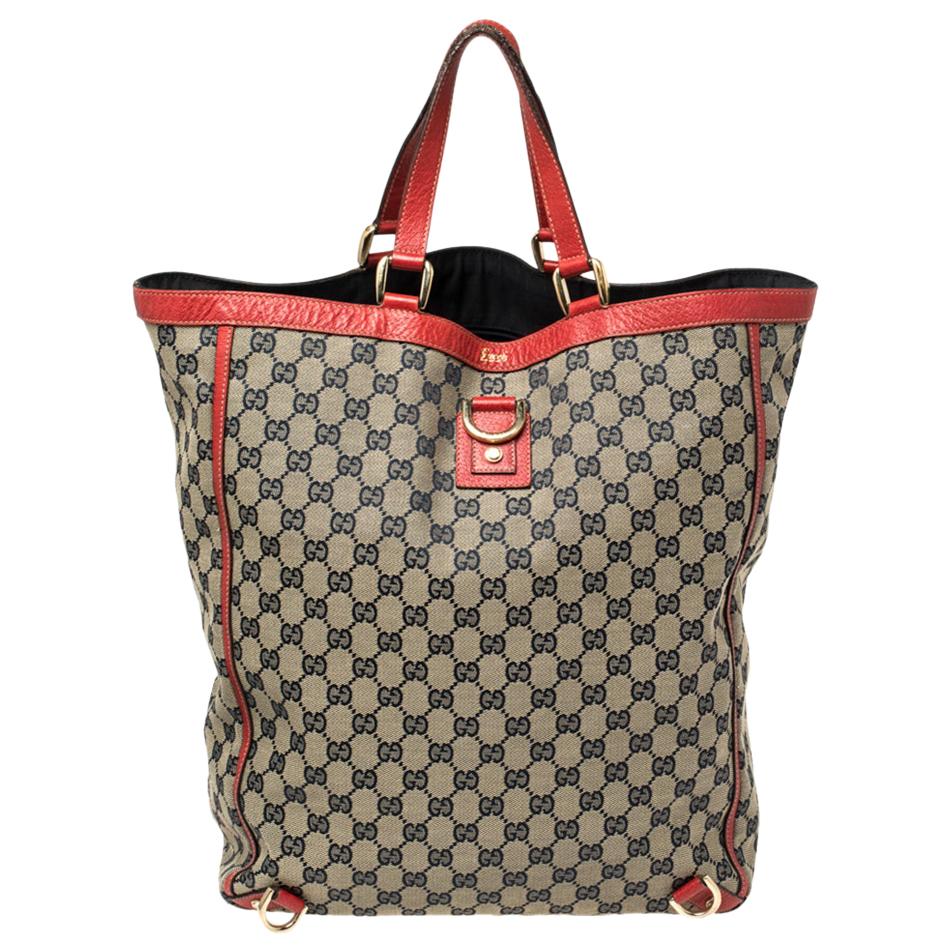 Gucci Beige/Red GG Canvas And Leather Large Abbey Tote at 1stDibs