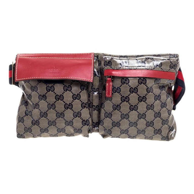 Gucci Beige/Red GG Coated Canvas and Leather Belt Bag at 1stDibs