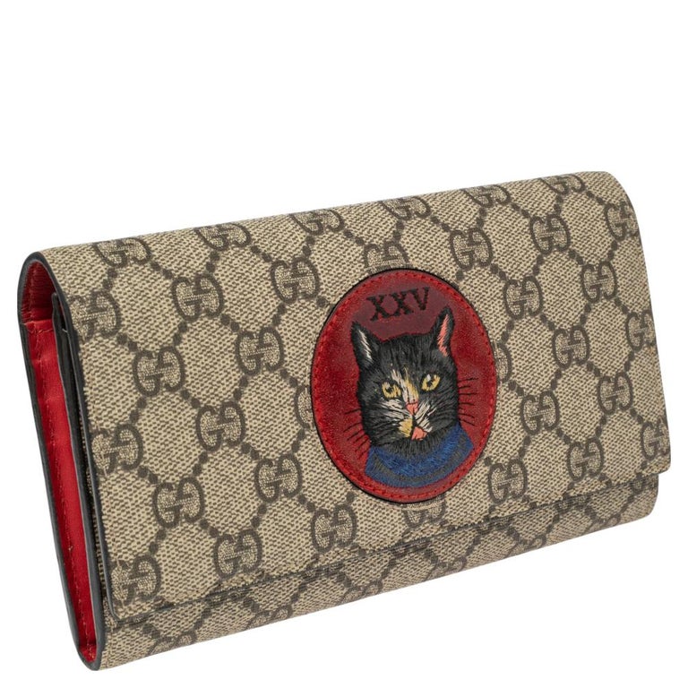 Gucci Beige/Red GG Supreme Canvas and Leather Mystic Cat Continental ...
