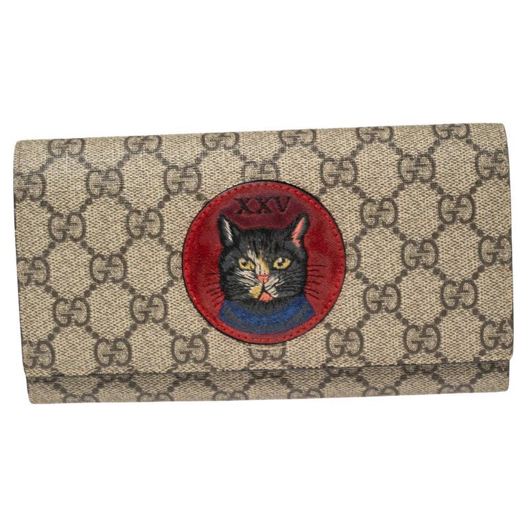 Gucci Beige/Red GG Supreme Canvas and Leather Mystic Cat Continental ...