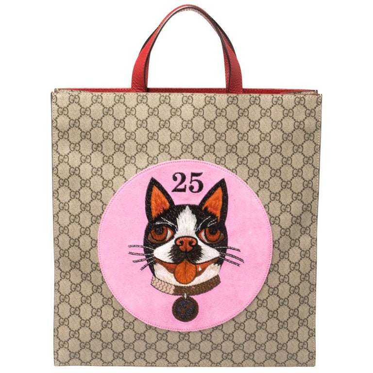 Gucci Beige/Red GG Supreme Limited Edition Bosco Patch Tote at 1stDibs