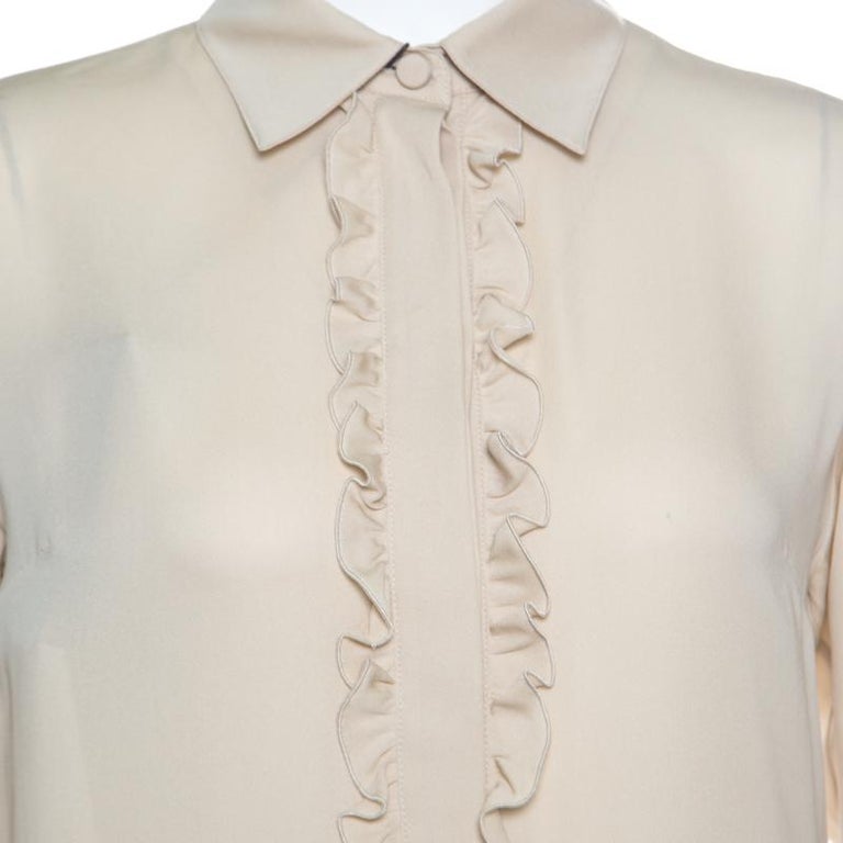 Gucci Beige Silk Ruffle Placket and Cuff Detail Long Sleeve Blouse S at ...