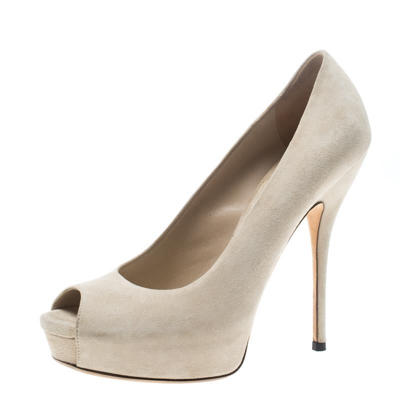 Gucci Beige Suede Sofia Peep Toe Platform Pumps Size 37 For Sale at 1stdibs