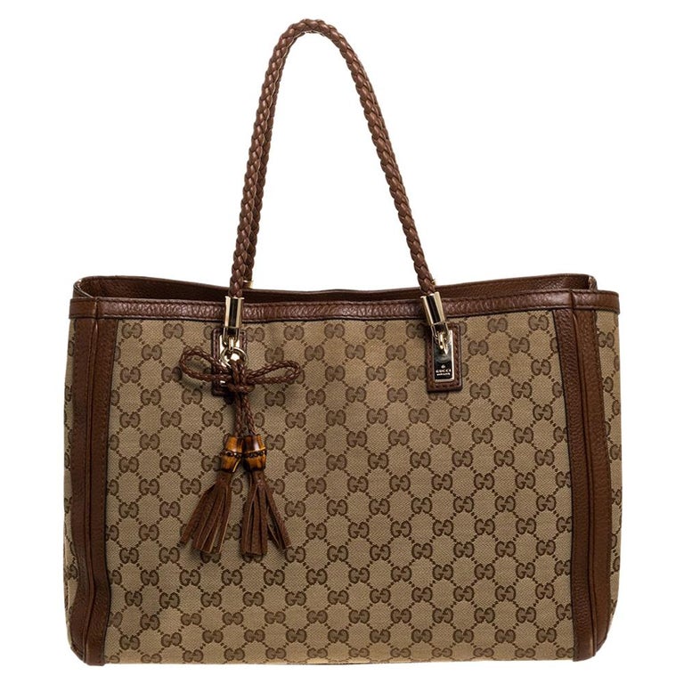 Gucci Beige/Tan GG Canvas and Leather Bella Tote at 1stDibs