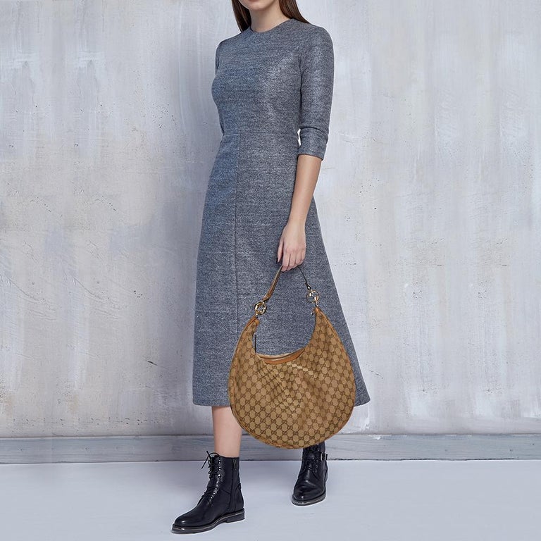 Gucci Beige/Tan GG Canvas and Leather Large GG Twins Hobo at 1stDibs