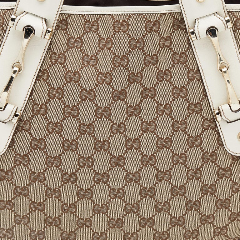 Gucci Beige/White GG Canvas And Leather Pelham Medium Shoulder Bag For ...