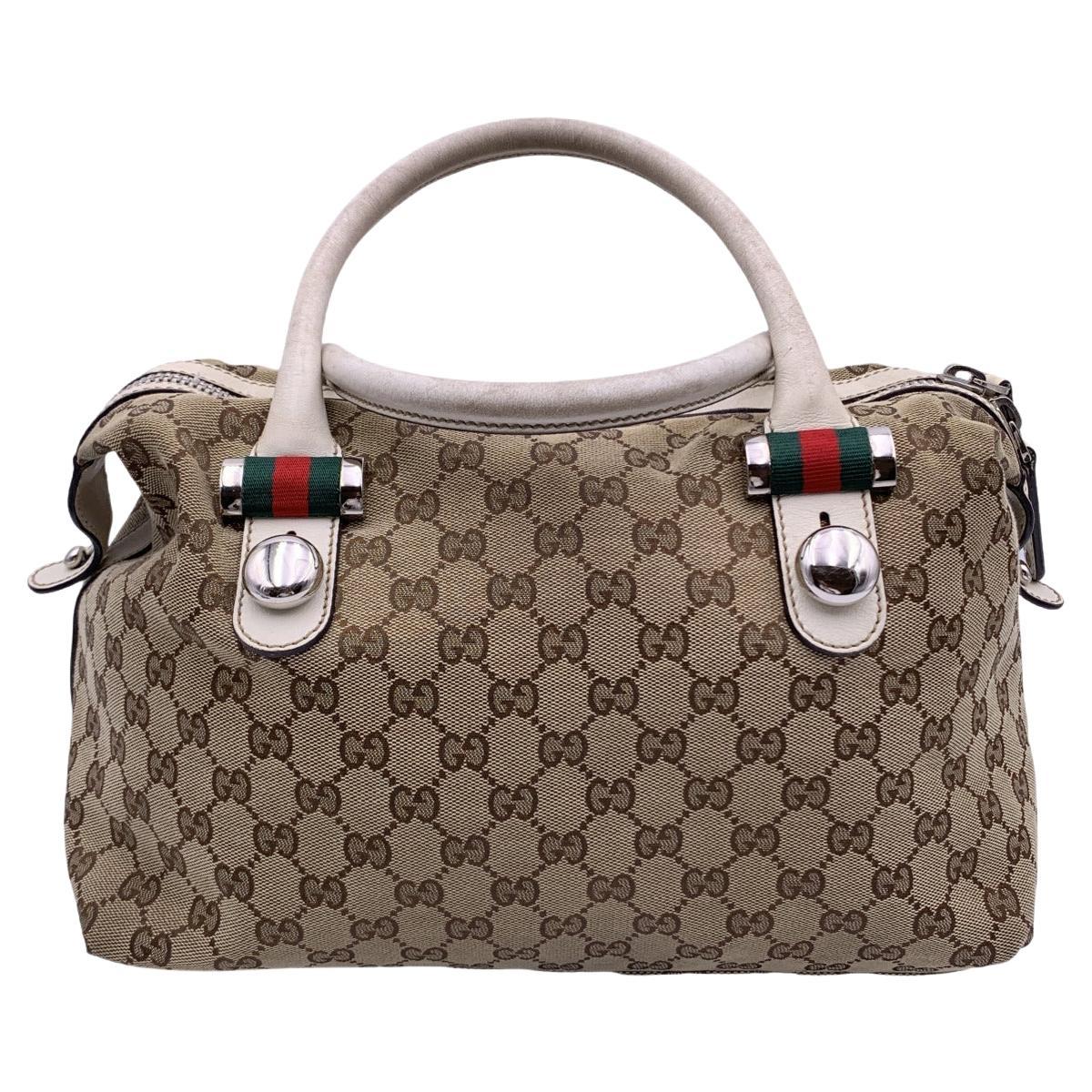 Gucci Beige White Monogram Match Ball Boston Bag Satchel For Sale at ...