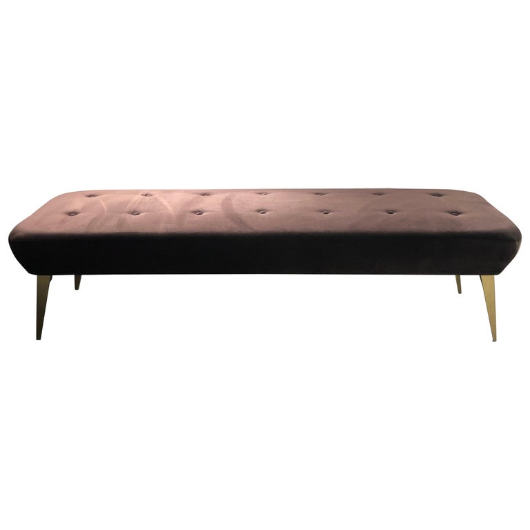 Bench in a Rich Brown, Buttoned Velvet Adorned with Gold Lacquered Feet ...
