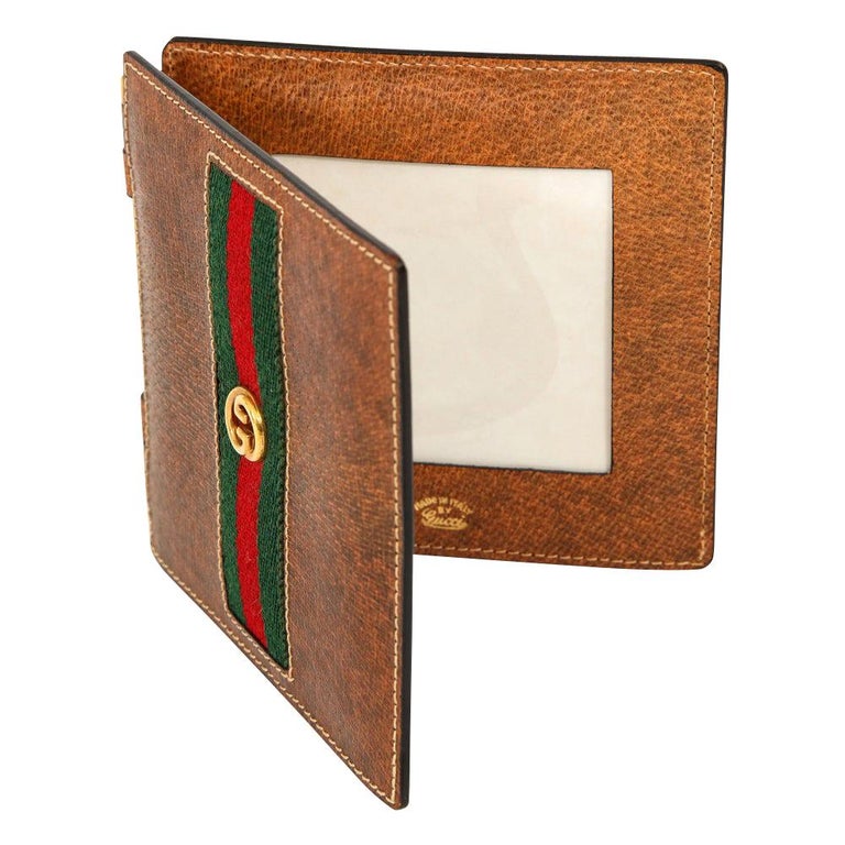 Gucci Bi-Fold Picture Frame, Brown Leather, Gold, Green and Red, Signed ...