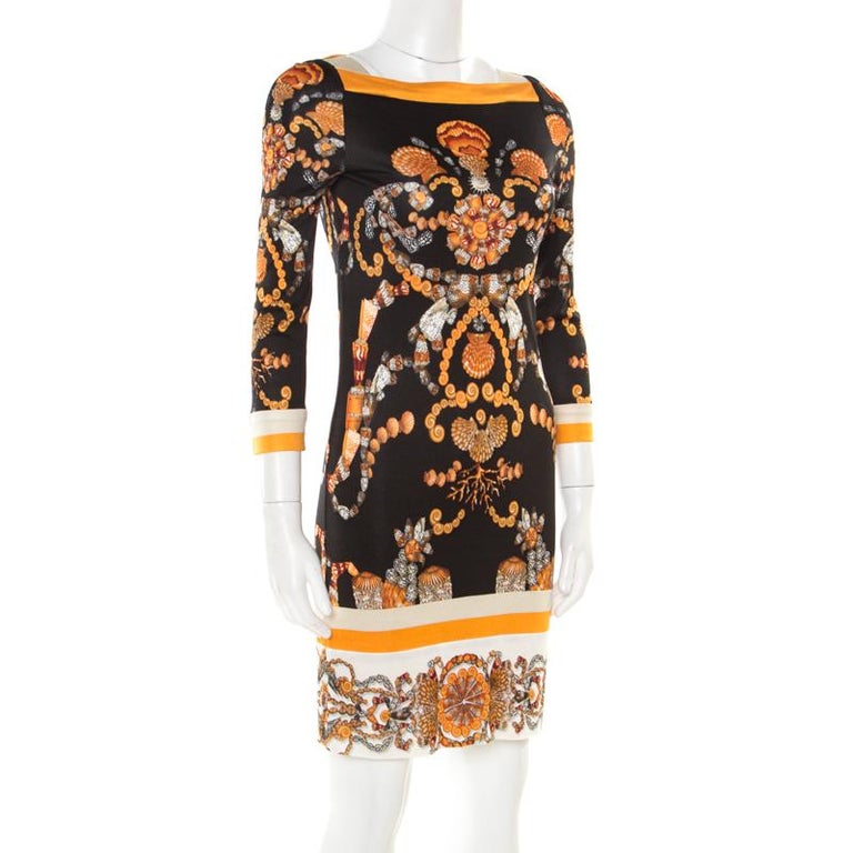 Gucci Black and Gold Sea Shell Print Jersey Shift Dress S For Sale at ...