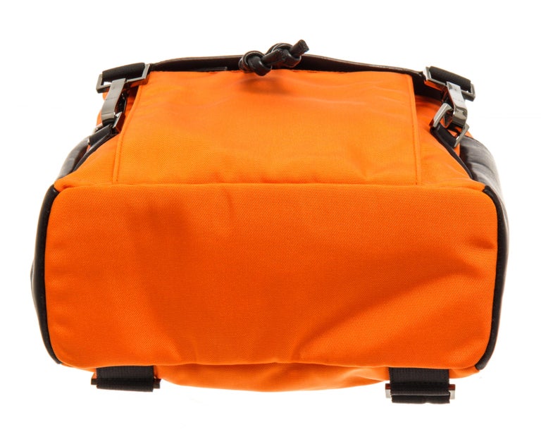 Gucci Black and Orange Leather Nylon Backpack For Sale at 1stDibs