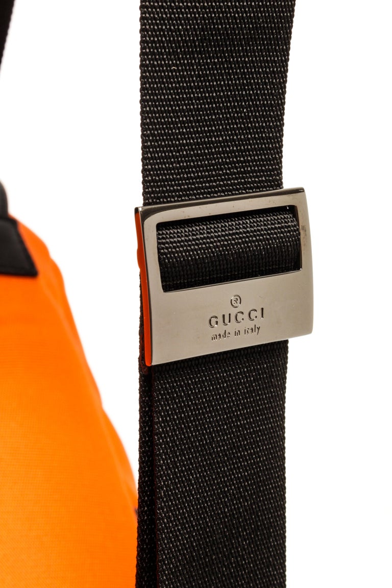 Gucci Black and Orange Leather Nylon Backpack For Sale at 1stDibs