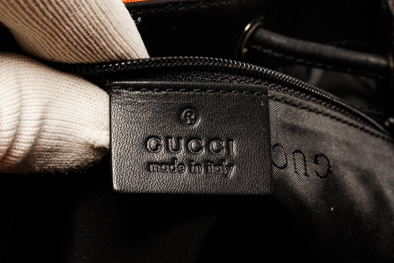 Gucci Black and Orange Leather Nylon Backpack For Sale at 1stDibs