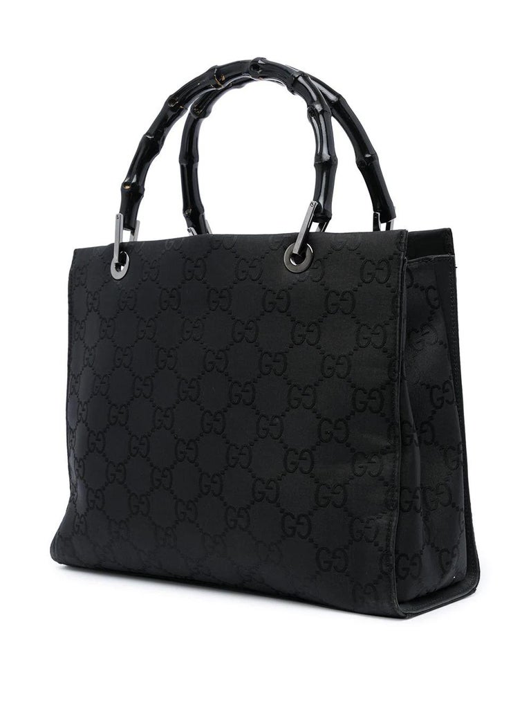 Gucci Black Bamboo Handle GG Canvas Bag at 1stDibs