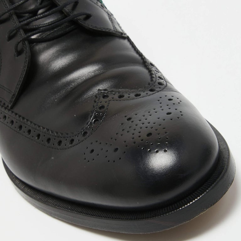 Gucci Black Brogue Leather Bee Web Detail Lace Up Oxfords Size 46.5 For ...