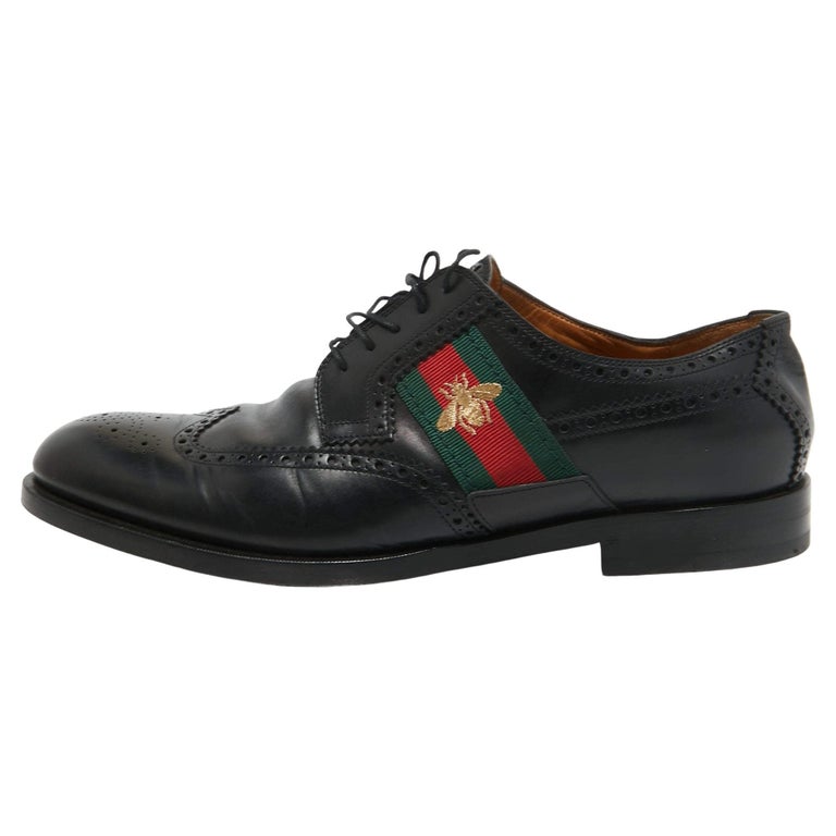 Gucci Black Brogue Leather Bee Web Detail Lace Up Oxfords Size 46.5 For ...