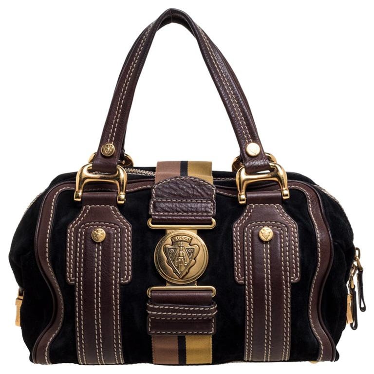 Gucci Black/Brown Leather and Suede Aviatrix Boston Bag at 1stDibs