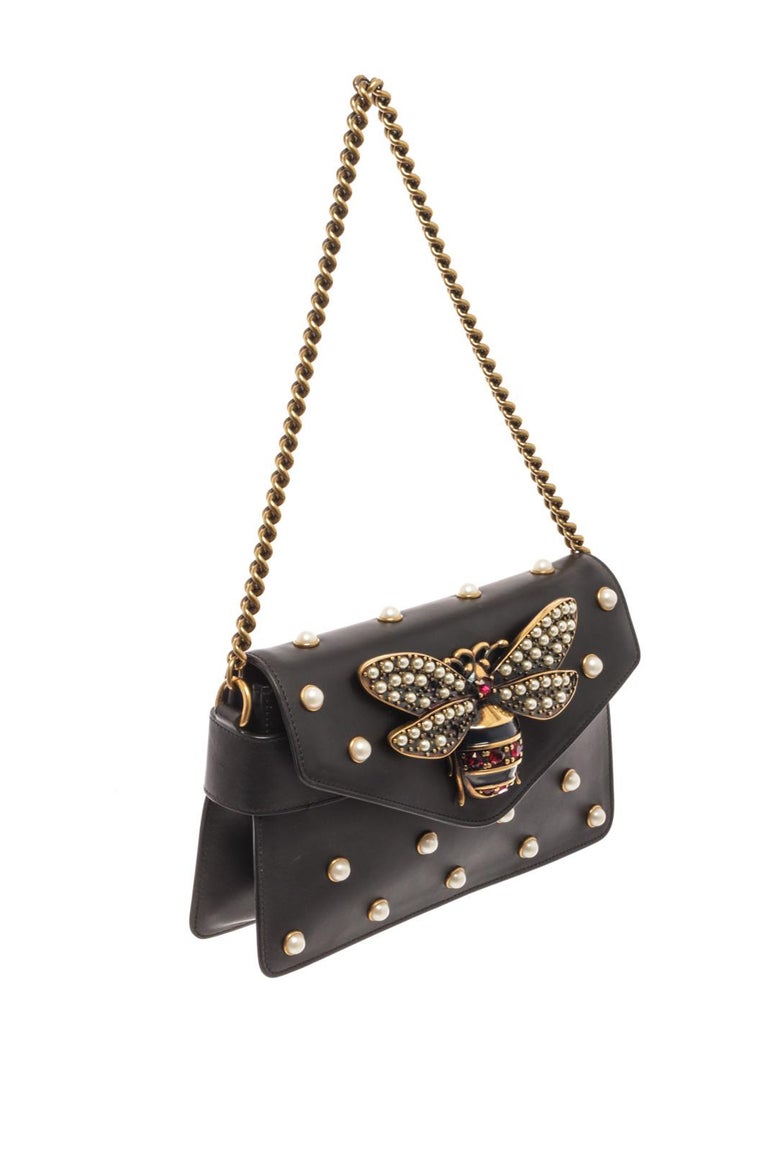 Gucci Black Calfskin Leather Broadway Shoulder Bag For Sale at 1stDibs
