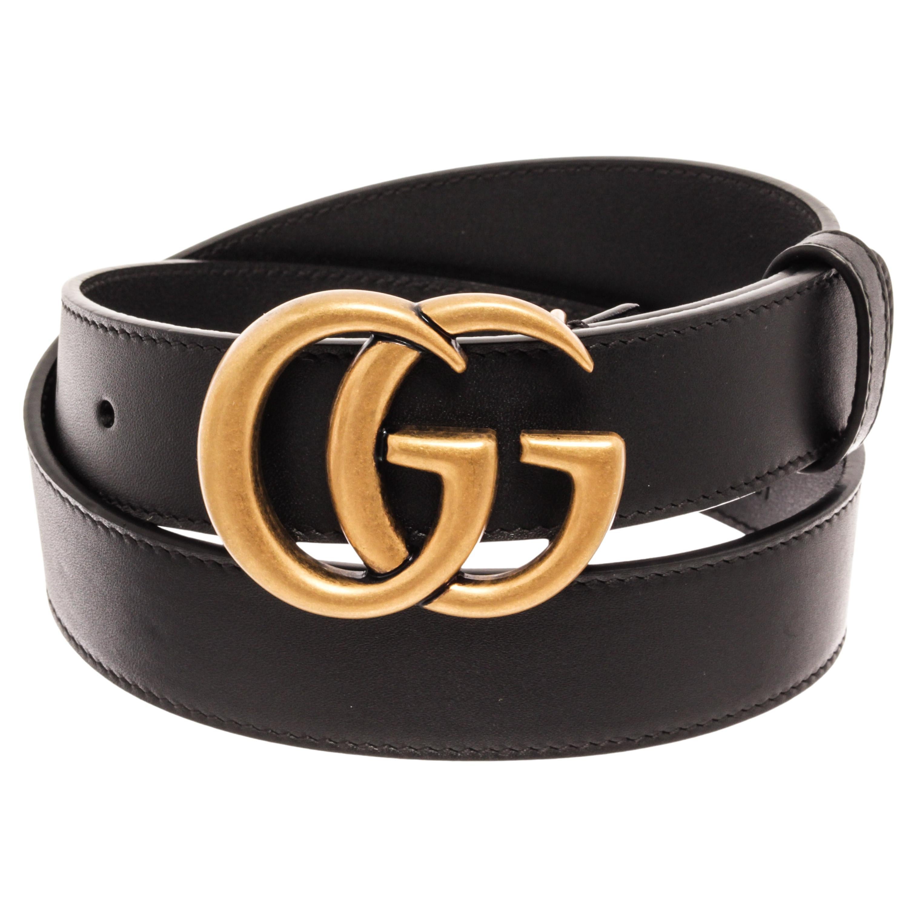 Gucci Black Calfskin Marmont GG Belt at 1stDibs
