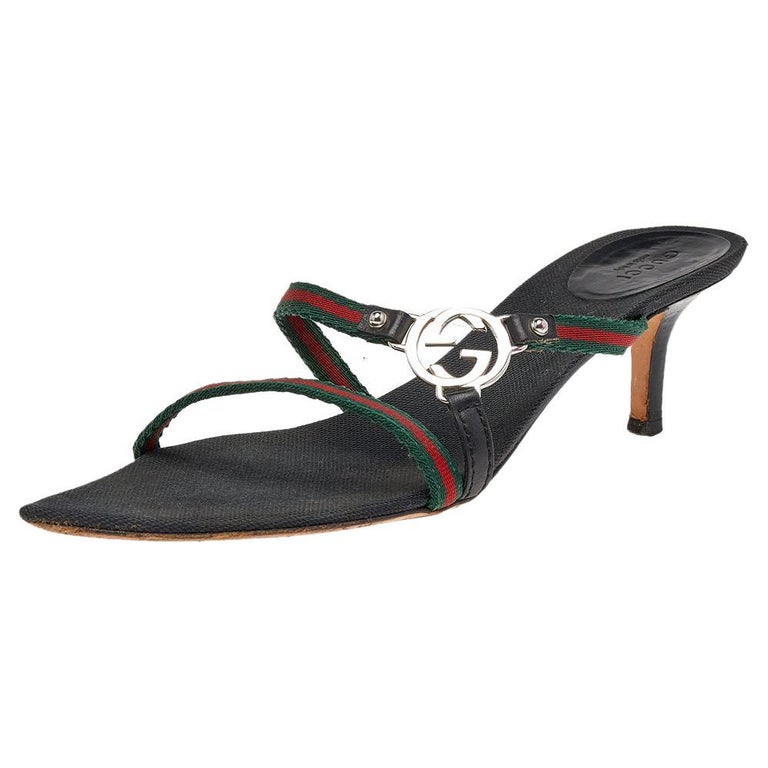 Gucci Black Canvas GG Logo Sandals Size 38.5 at 1stDibs
