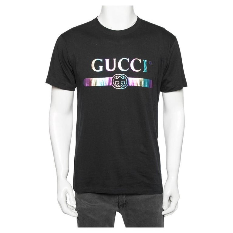 Gucci Black Cotton Foil Logo Printed Short Sleeve T-Shirt XS at 1stDibs