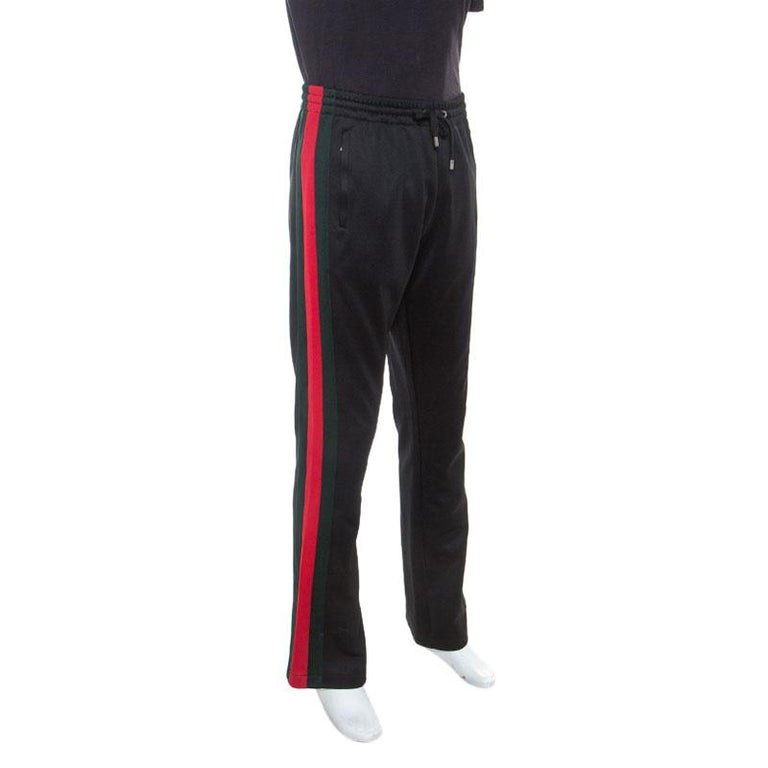 Gucci Black Cotton Jersey Web Striped Track Pants M at 1stDibs