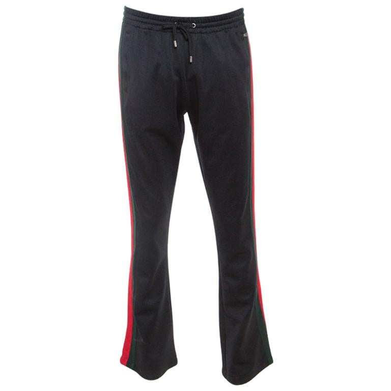 Gucci Black Cotton Jersey Web Striped Track Pants M at 1stDibs