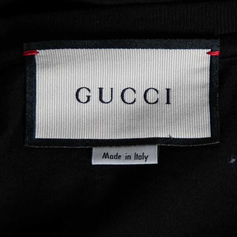 Gucci Black Cotton Logo Printed Crew Neck T-Shirt XS For Sale at 1stDibs
