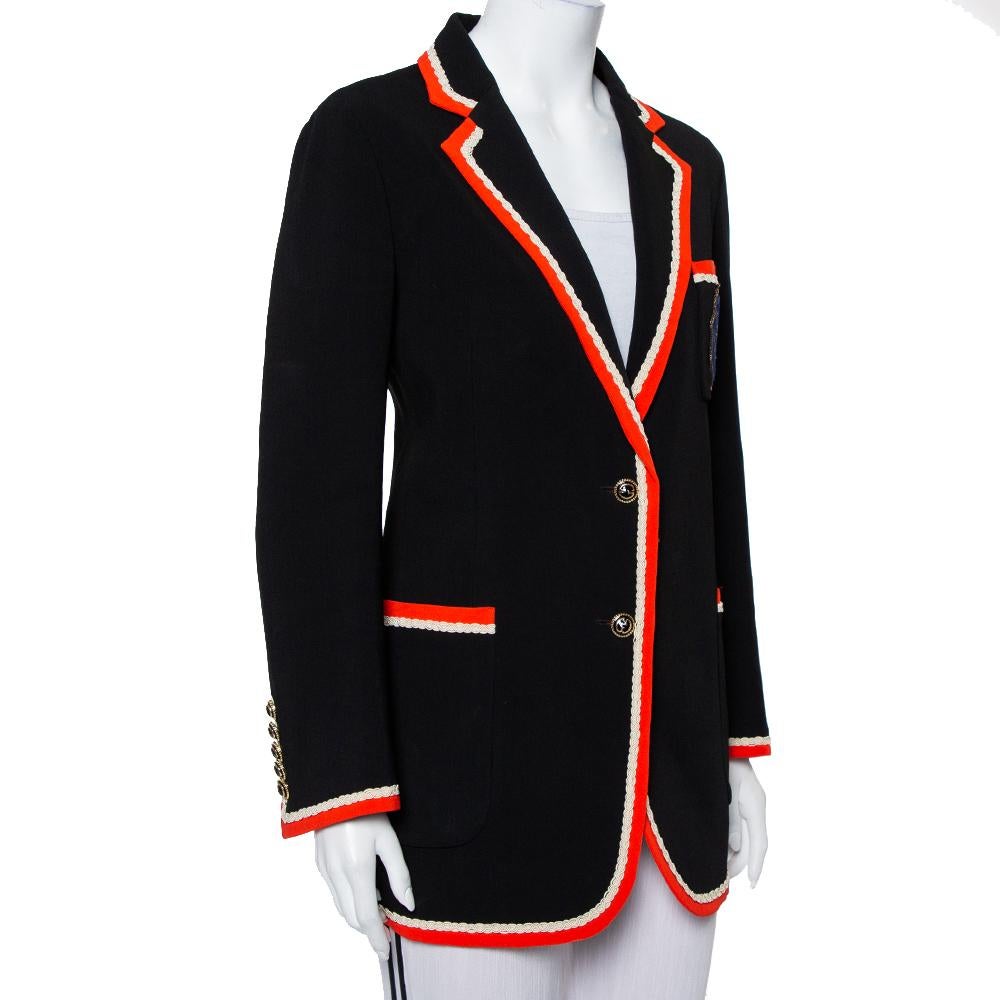 Gucci Black Crepe Fox Badge Contrast Trim Detail Blazer M at 1stDibs ...
