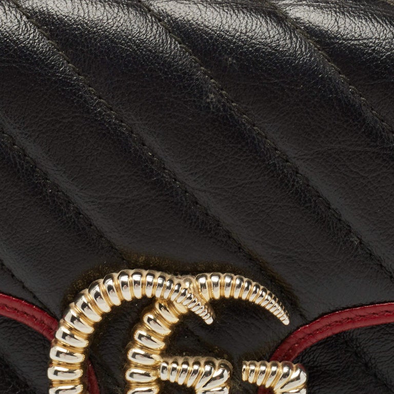 Gucci Black Diagonal Quilt Leather Mini GG Marmont Torchon Top Handle ...