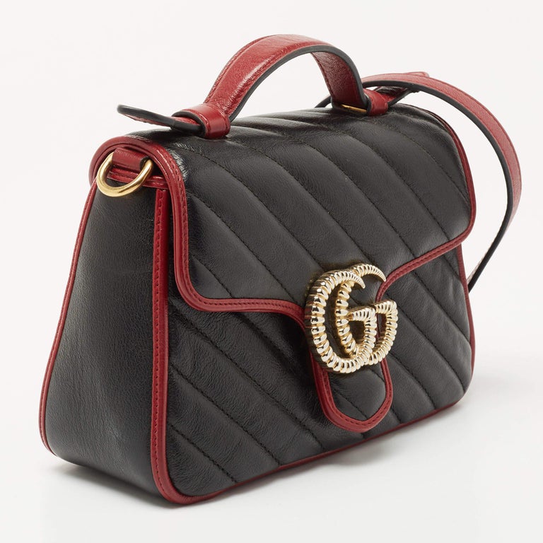 Gucci Black Diagonal Quilt Leather Mini GG Marmont Torchon Top Handle ...