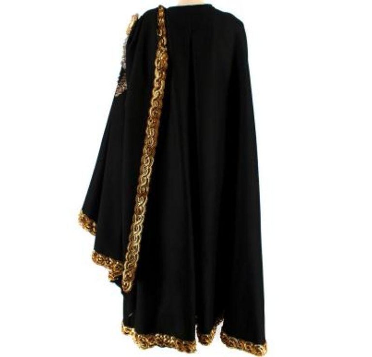 Gucci Black Embellished Gold Brooch Wrap Cape For Sale at 1stDibs