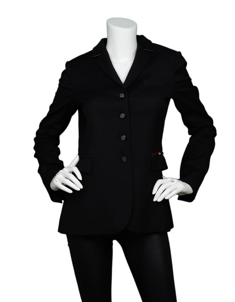 Gucci Black Equestrian Riding Jacket W/ Velvet and Web Trim Sz 42 For ...
